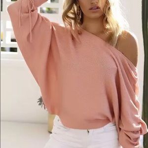 Sweaters | Pink Open Shoulder Batwing Sweater | Poshmark